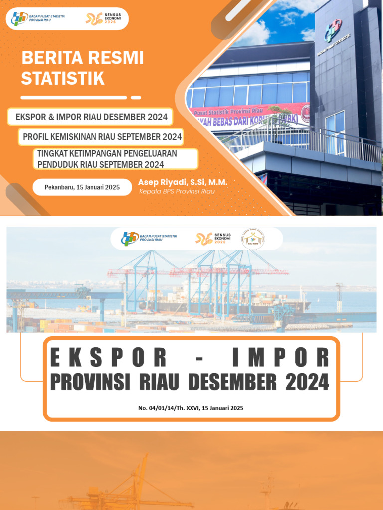 Materi Presentasi Berita Resmi Statistik (BRS) BPS Provinsi Riau Tanggal 15 Januari 2025 | PDF