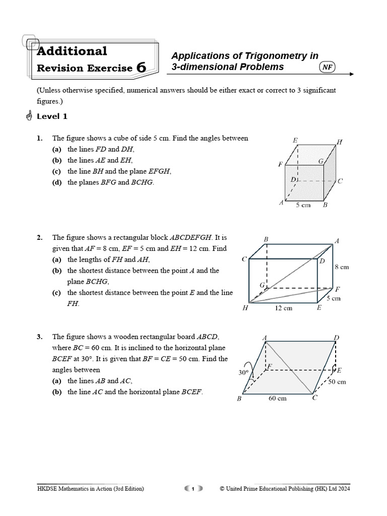 Additional Revision Exercise (3D Trigonometry) | PDF | Tetrahedron | Angle