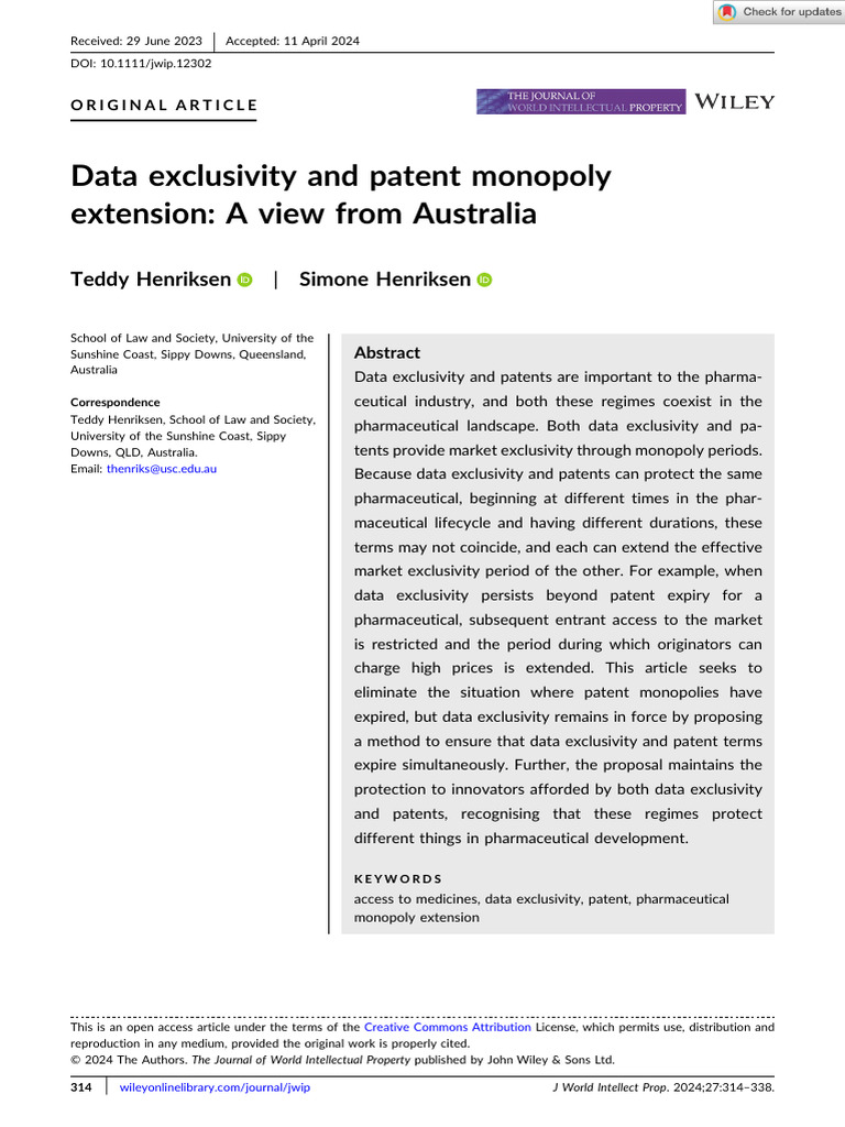 Harmonizing Data Exclusivity and Patents | PDF | Generic Drug | Patent