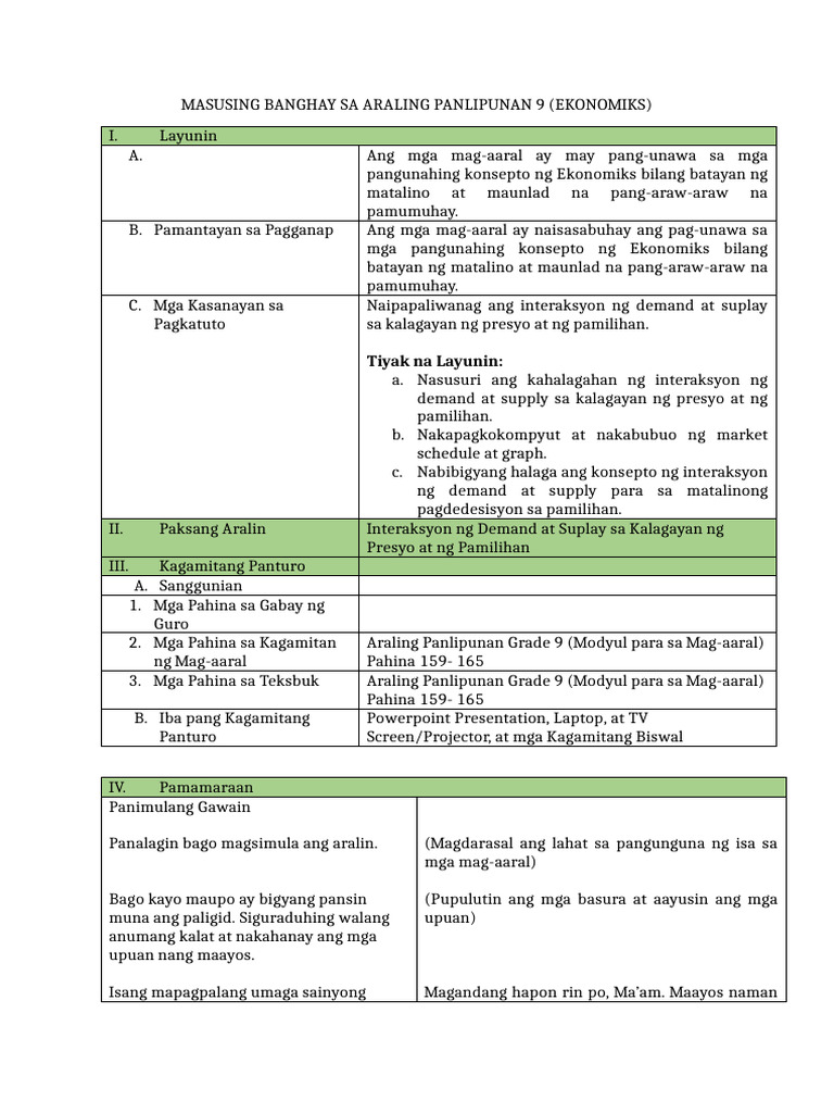 Masusing Banghay Sa Araling Panlipunan 9 | PDF