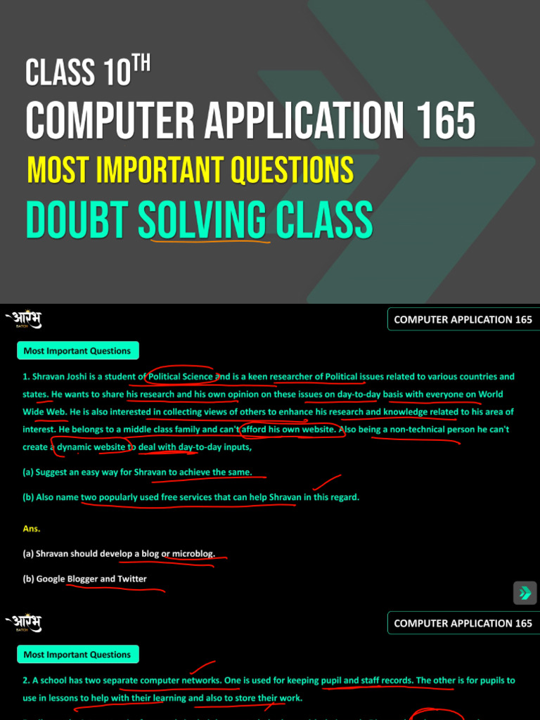 Computer Application 165 Most Important Questions Doubt Solving Class 10th | PDF