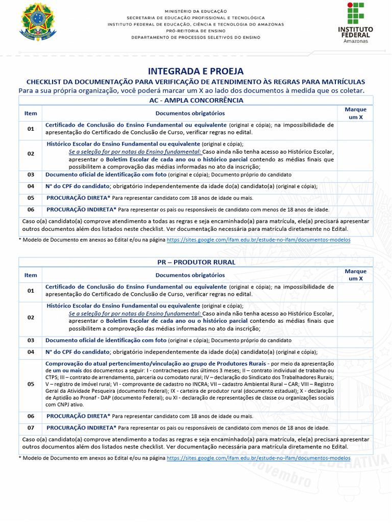 Checklist de Documentos para Matrícula | PDF | Educação primária | Brasil