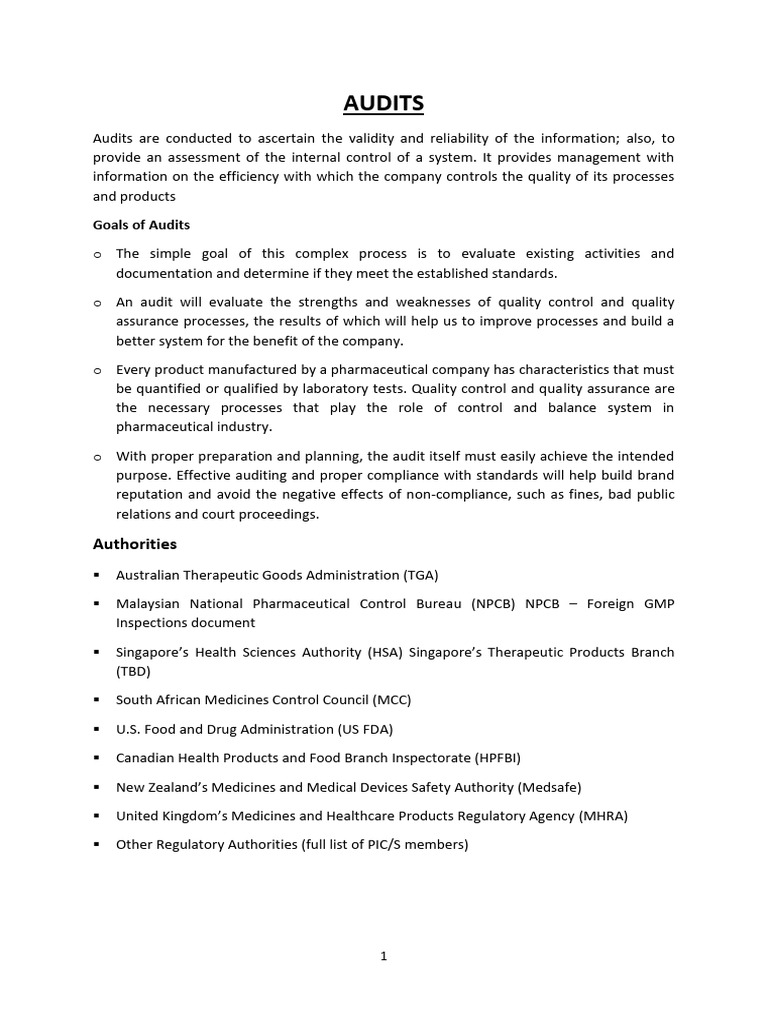 AUDITS Ref | PDF | Verification And Validation | Regulatory Compliance