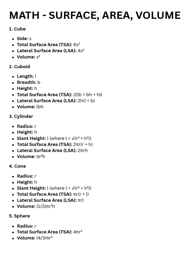 Math Surface Areas and Volume | PDF