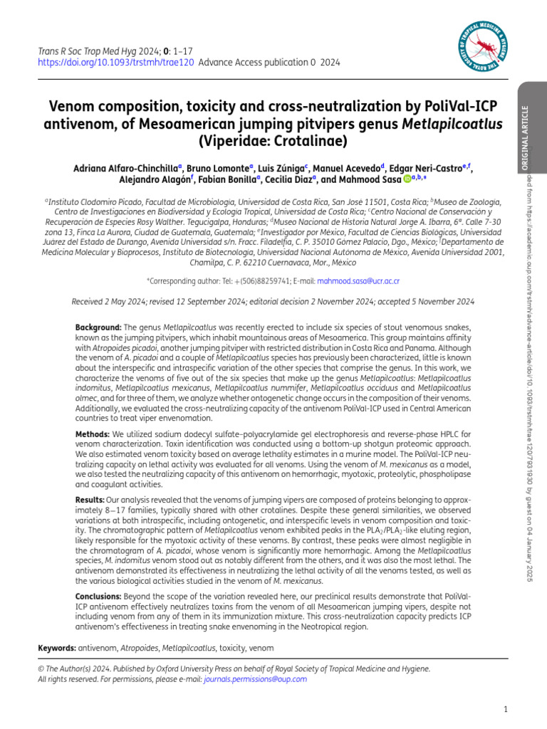 Venom Composition, Toxicity of Genus Metlapilcoatlus | PDF | High ...
