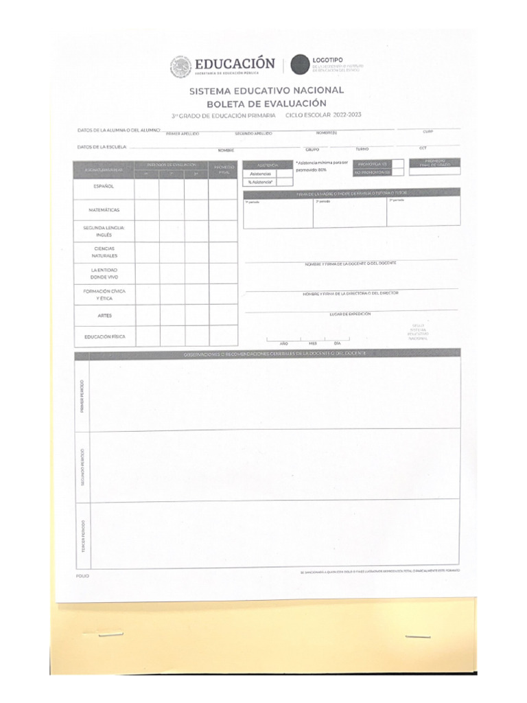 Boleta de Calificaciones de Primaria | PDF