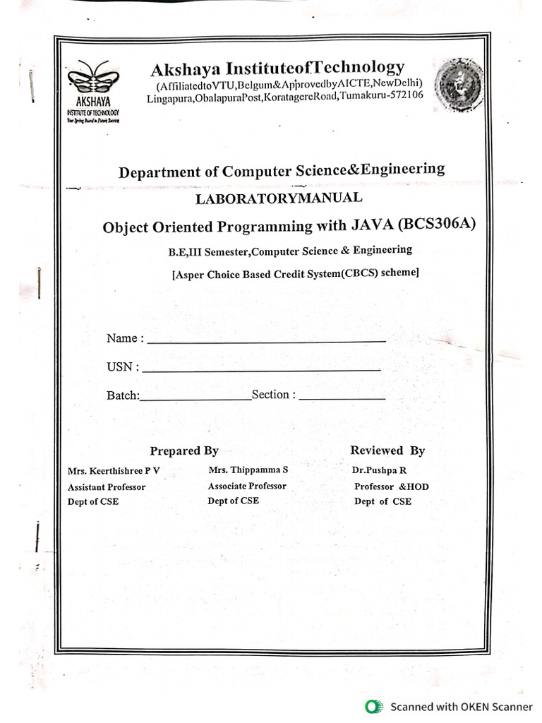 Oop's Java Manual 3RD Sem | PDF