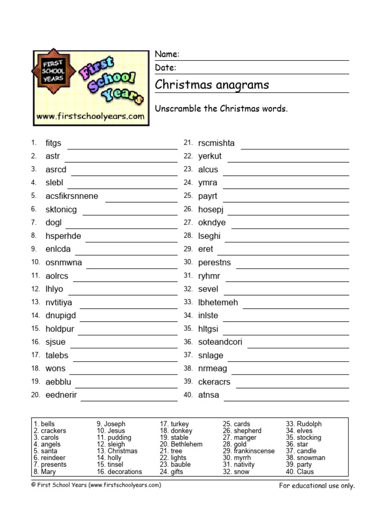 Christmas Anagrams Hard | PDF