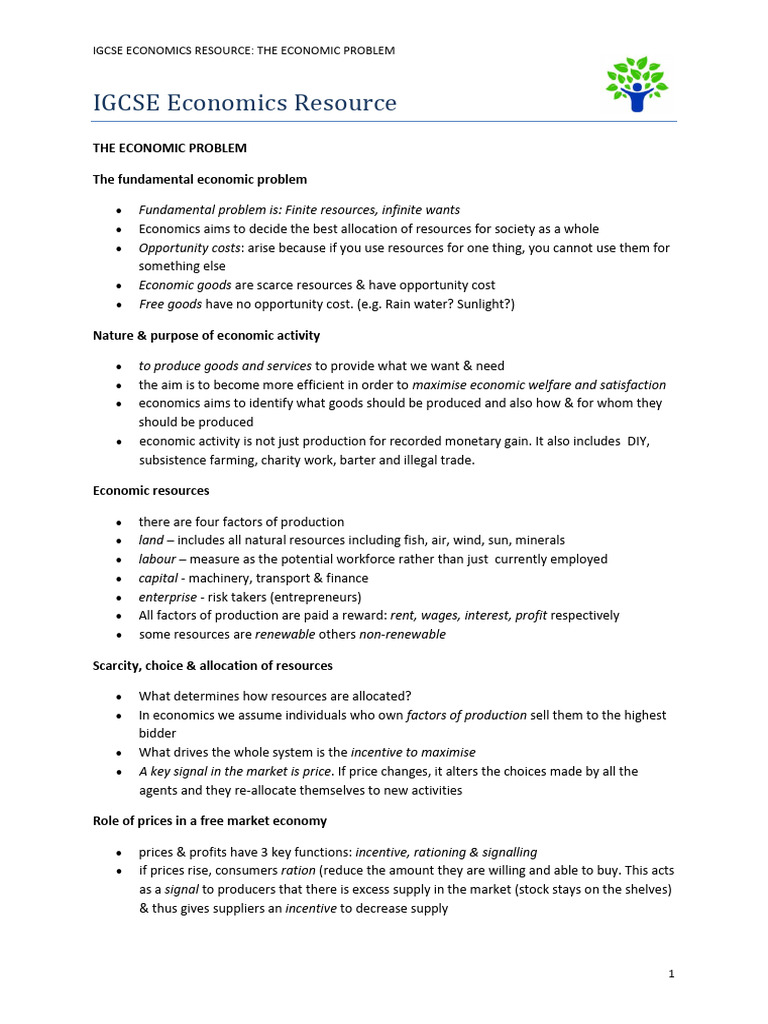 (M1) READ - The Economic Problem | PDF | Economics | Labour Economics