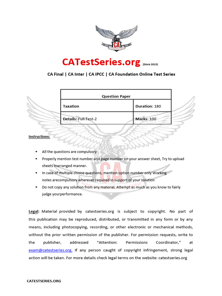 Taxation Test Paper 1722672073 | PDF | Expense | Income Tax