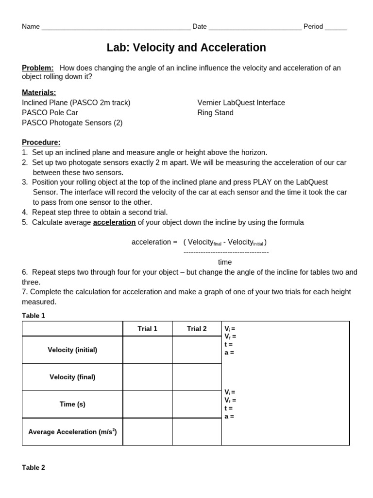 Acceleration Lab - PS | PDF | Velocity | Acceleration