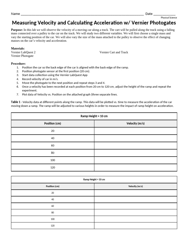 Photogate Lab: Velocity & Acceleration | PDF | Velocity | Acceleration