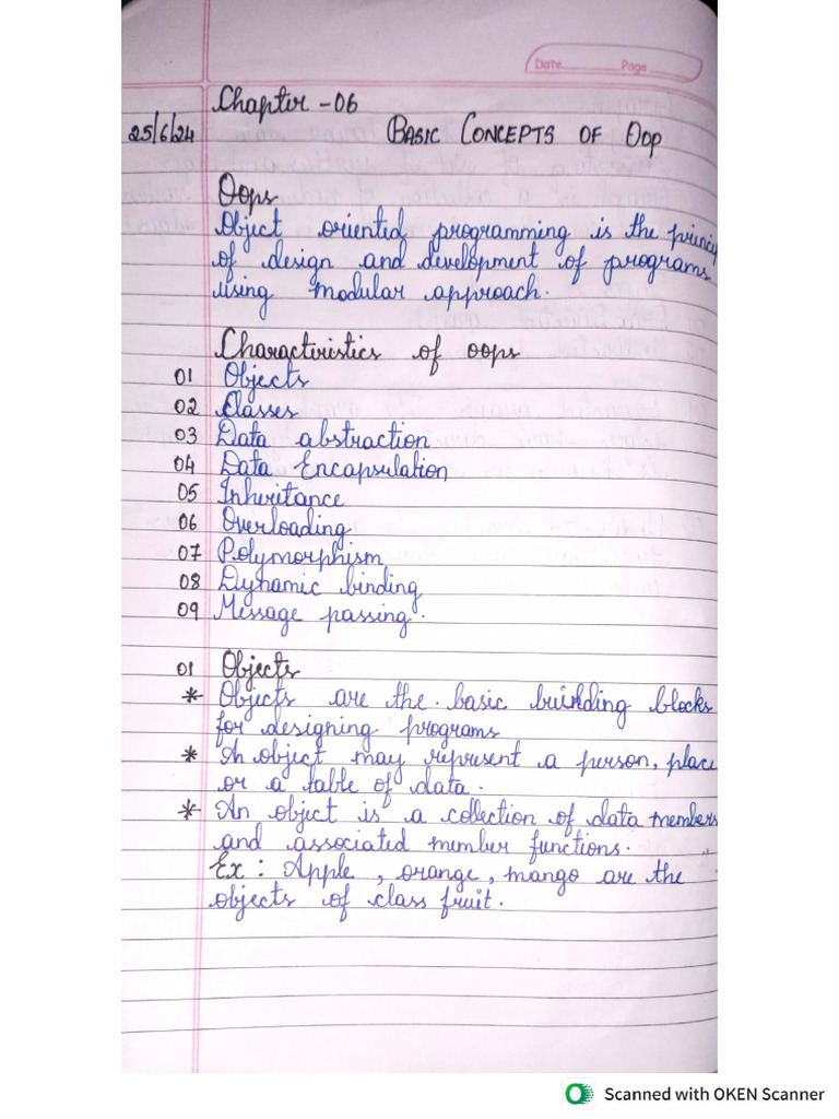 Chapter (6) Basic Concepts of Oops (Complete Chapter) | PDF