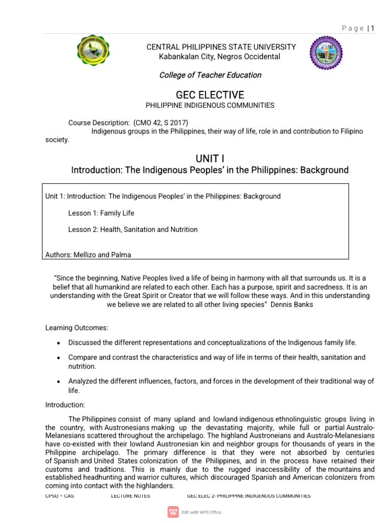 GEC 2 Philippine Indigenous Community Hands Out | PDF | Ethnic Groups | Mindanao