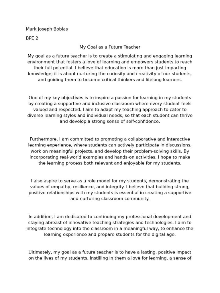 Future Teacher's Vision for Learning | PDF