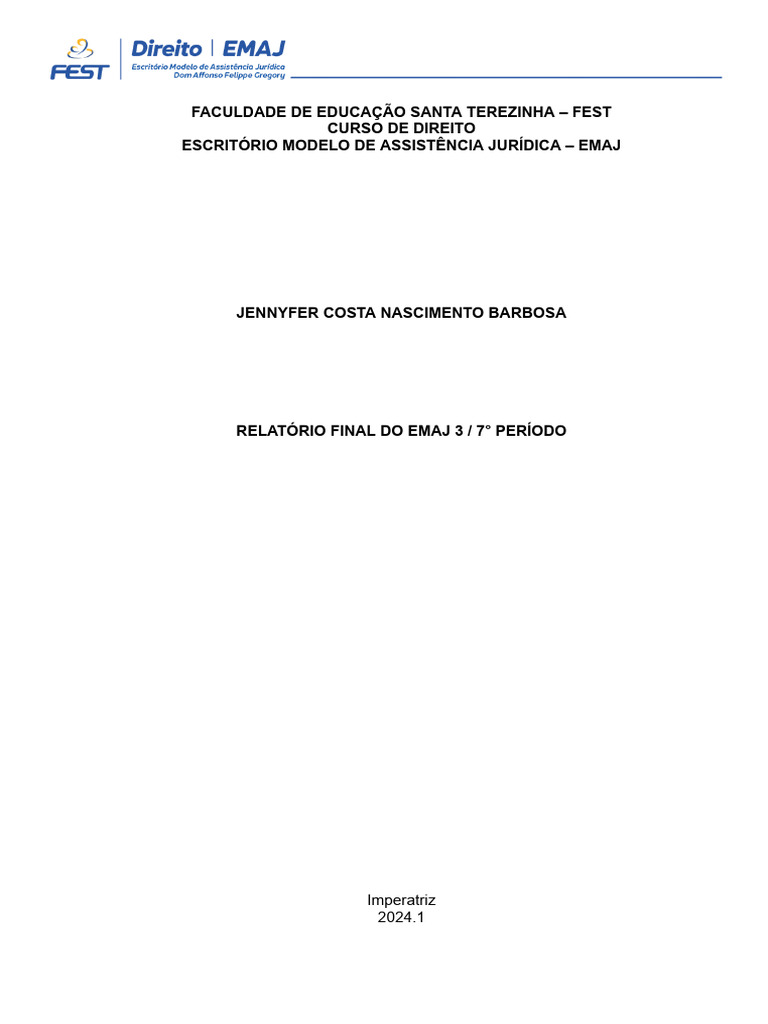 Relatório de Estágio EMAJ 3 - Direito | PDF | Divórcio | Advogado