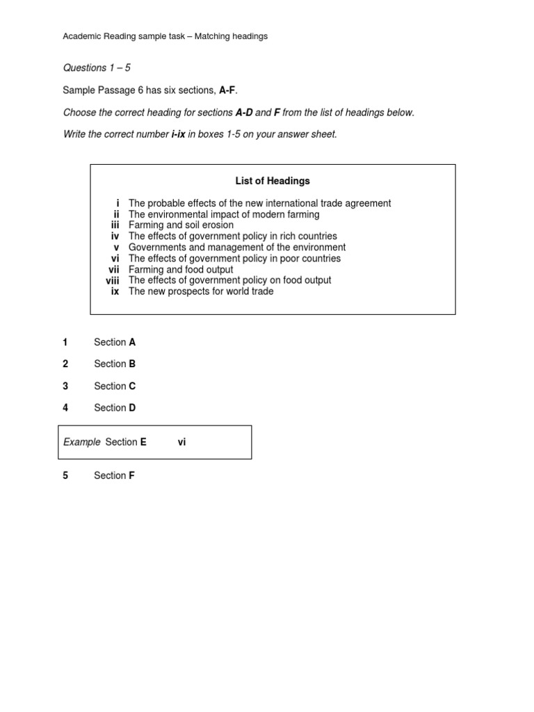 Academic Reading Sample Task - Matching Headings 2 | PDF