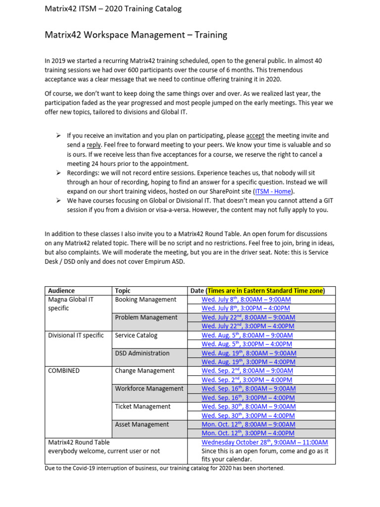 Matrix42 Training Catalog 2020 | PDF | Computing
