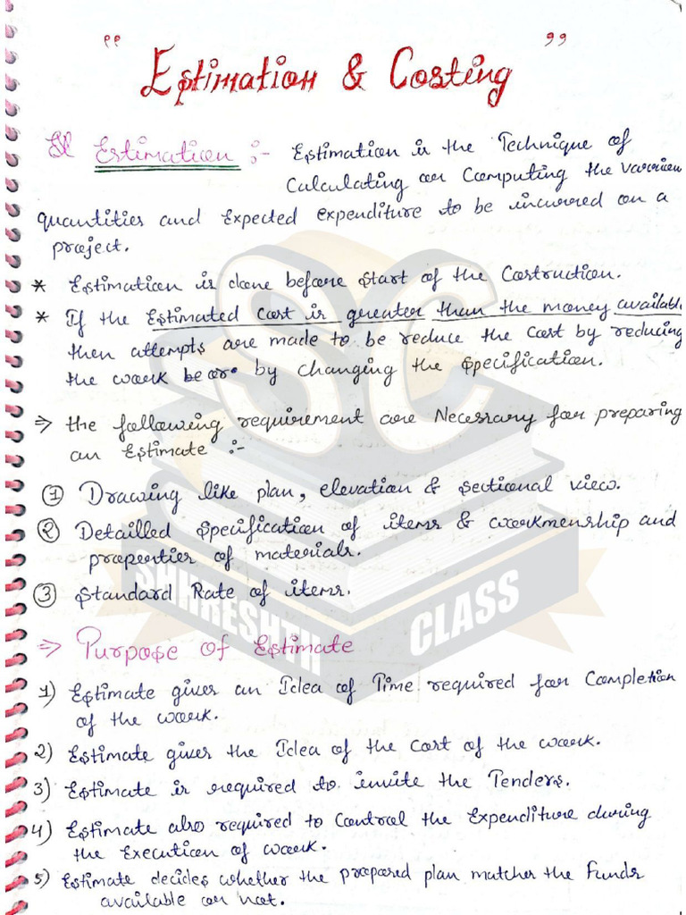 Cost and Estimation Notes | PDF