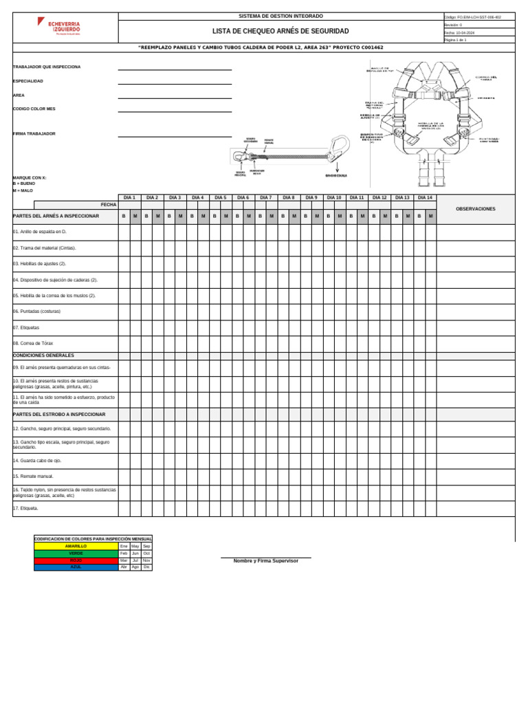 FO - EIM-LCH-SST-006-402 Lista de Chequeo Arnés de Seguridad Rev.0 | PDF