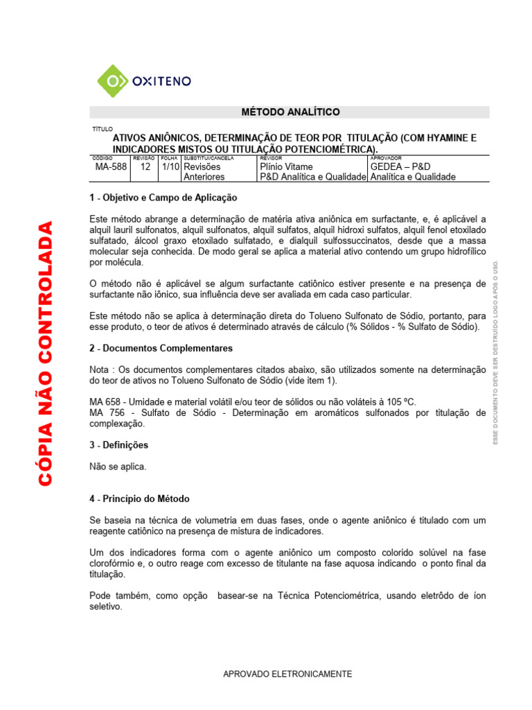 Método de Análise - Ativo (MA-588) | PDF | Titulação | Química
