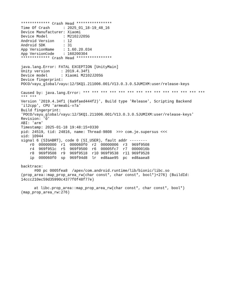 Xiaomi Crash Report for Unity App | PDF