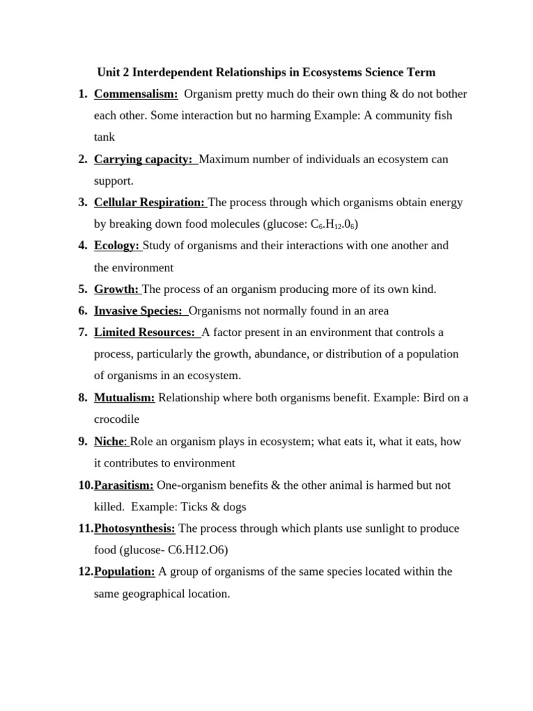 5 Unit 2 Interdependent Relationships in Ecosystems Science Terms | PDF