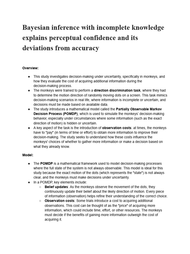 Bayesian Inference With Incomplete Knowledge Explains Perceptual Confidence and Its Deviations ...