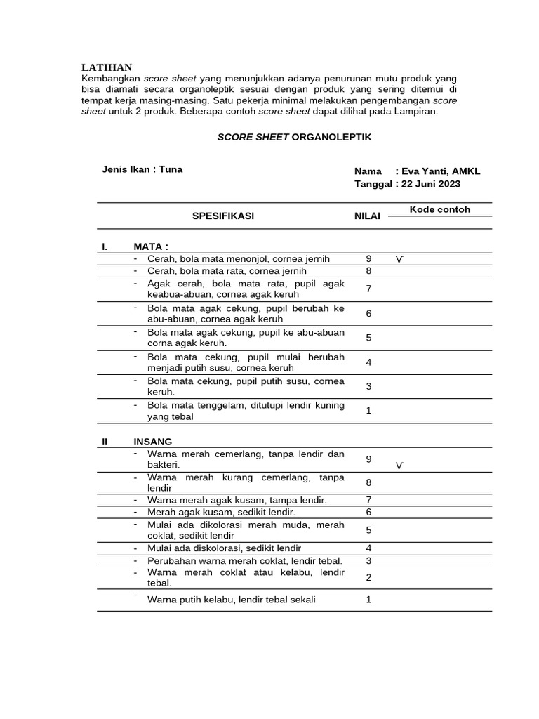 Form 4. Scoresheet Organoleptik (Eva) | PDF