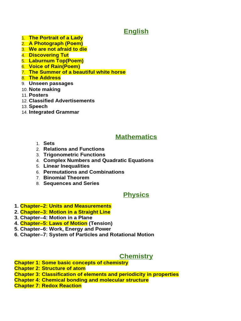 Class Xi Syllabus Pdf