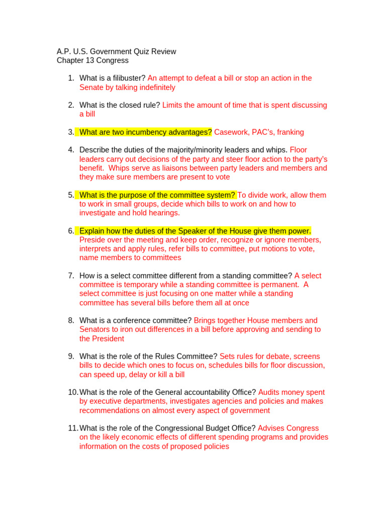 Congress_quiz_review_24_-_key (3) | PDF | Committee | United States ...