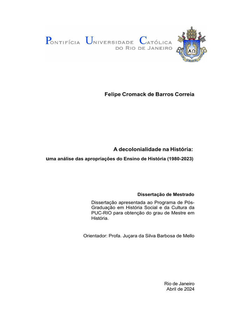 A Decolonialidade Na História. Felipe Correia | PDF | Science | Sociologia