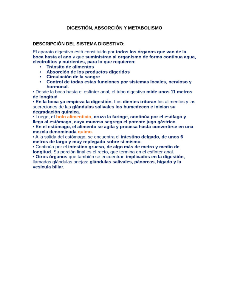 Digestión, Absorción y Metabolismo | PDF | Digestión | Sistema ...
