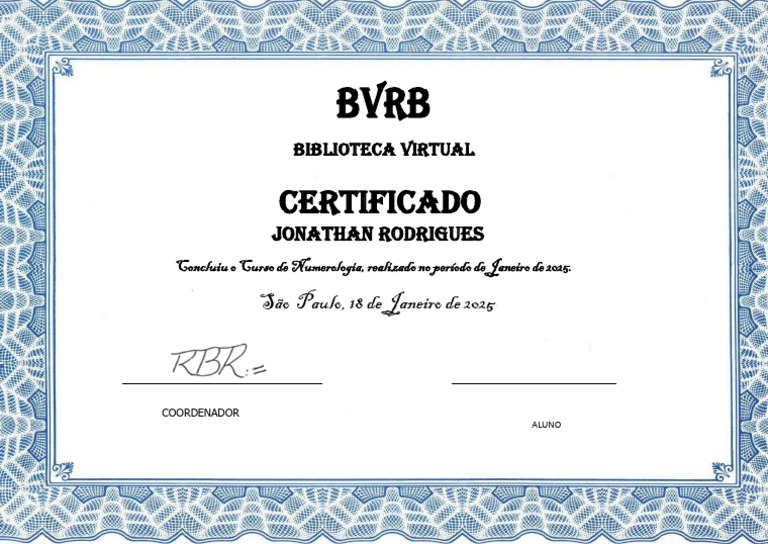 Certificado Curso Numerologia Jonathan | PDF