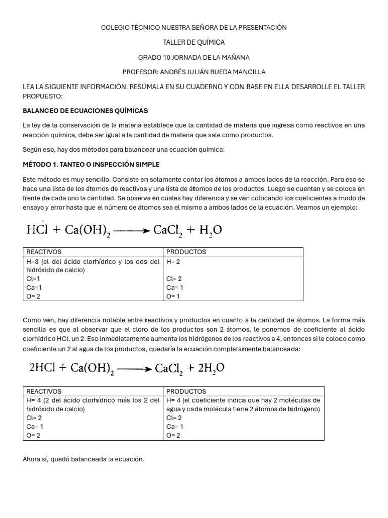Balanceo de Ecuaciones Químicas | PDF | Redox | Moléculas