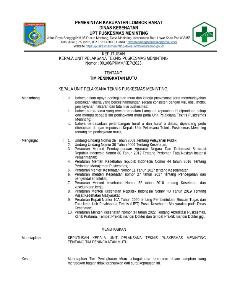 SK Tim Manajemen Mutu 2023 | PDF