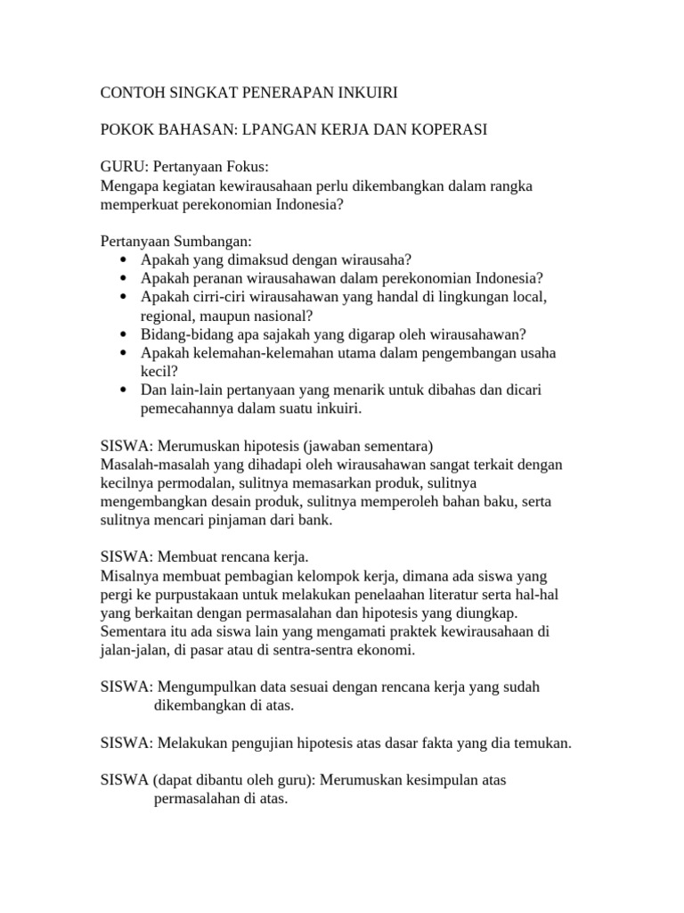 CONTOH SINGKAT PENERAPAN INKUIRI | PDF