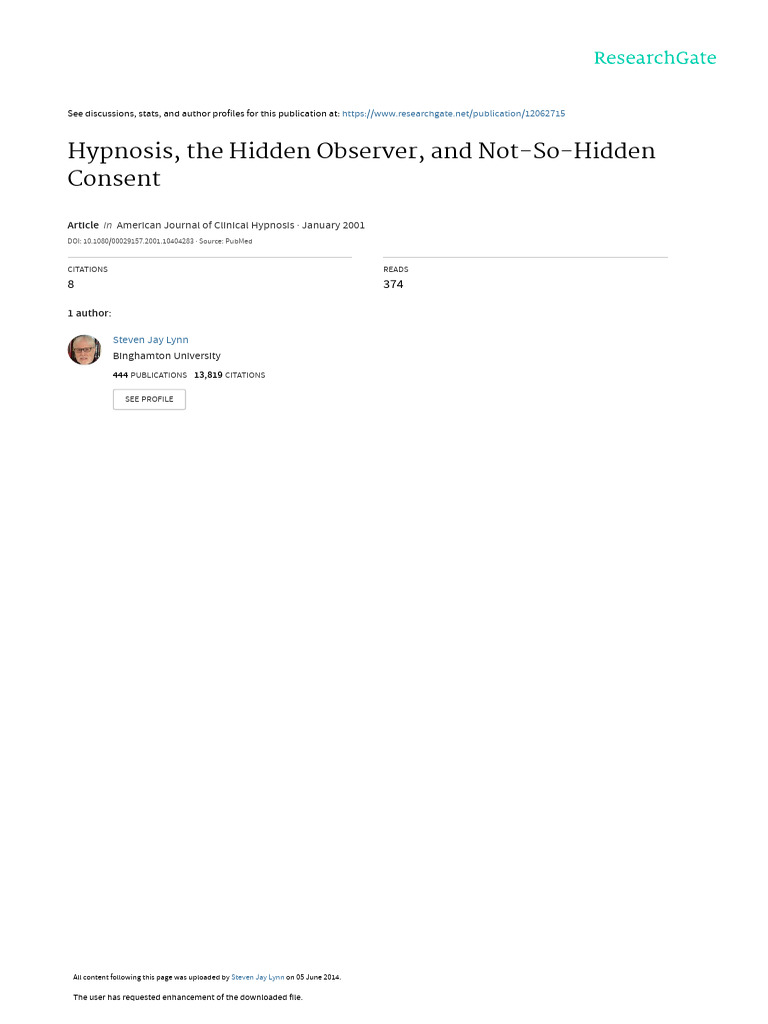 Hypnosis The Hidden Observer and Not-So-Hidden Con | PDF | Hypnosis ...