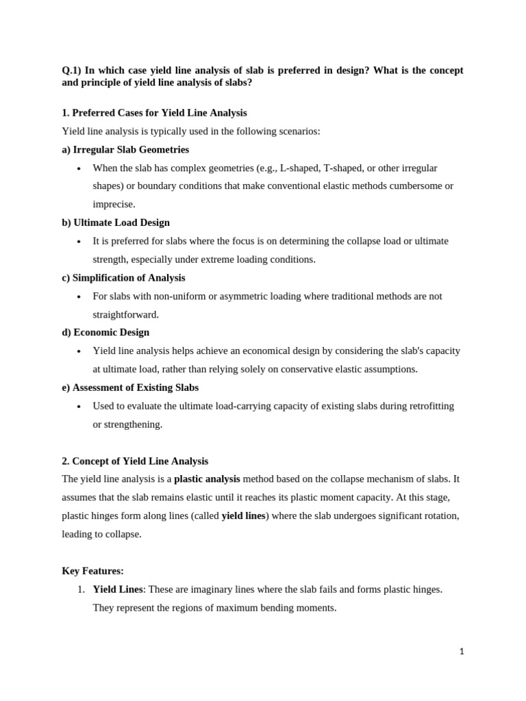 T6-Q1 in Which Case Yield Line Analysis of Slab Is Preferred in Design ...