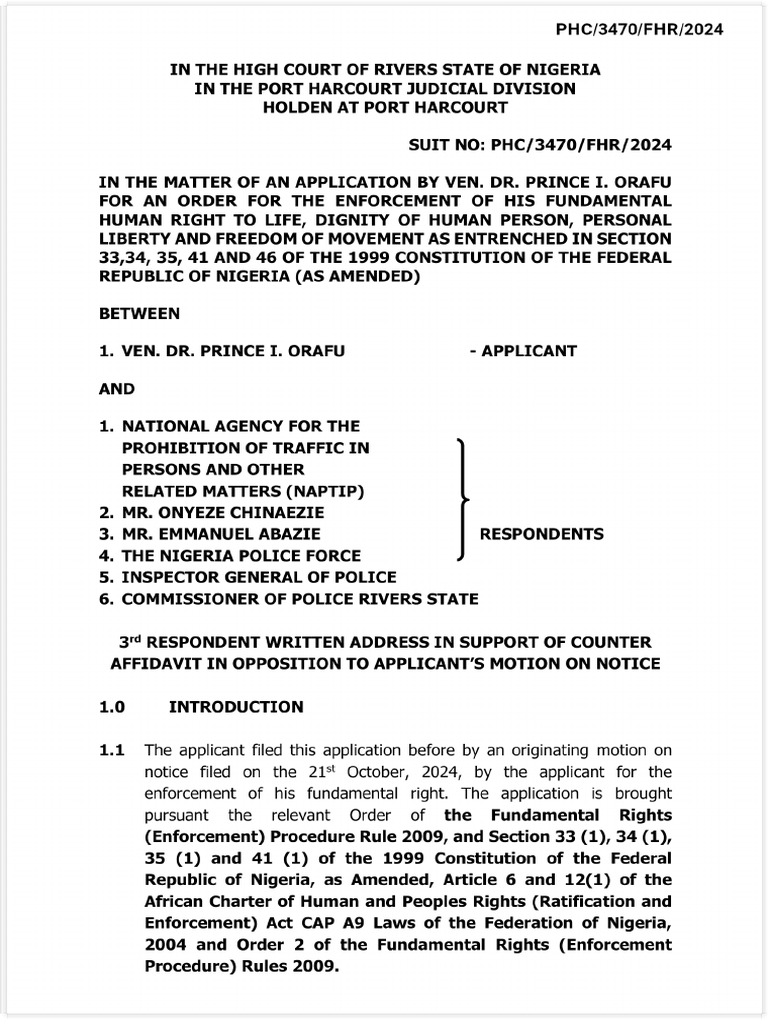 Written Argument in Support of Counter Affidavit Emmanuel | PDF
