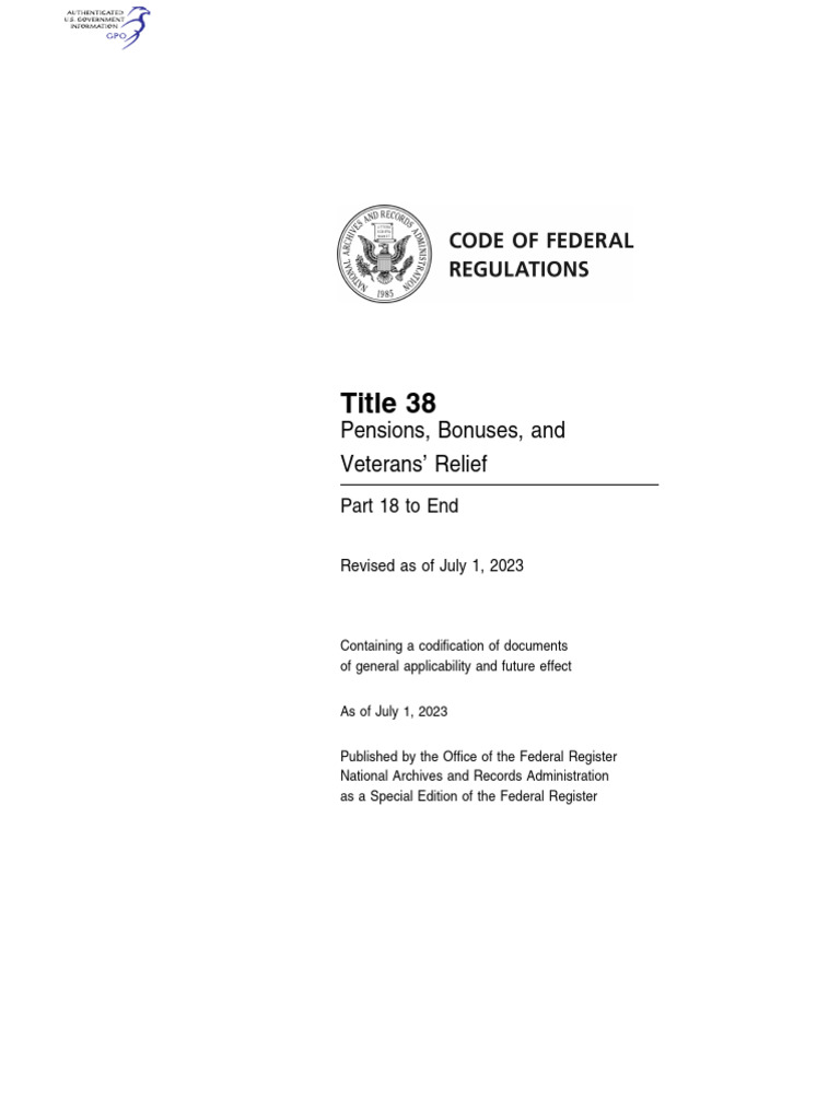 CFR 2023 Title38 Vol2.PDF Pension and Veterans | PDF | Code Of Federal ...