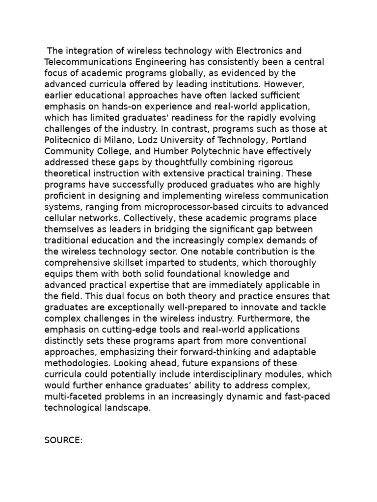 The Integration of Wireless Technology With Electronics and Telecommunications Engineering Has ...