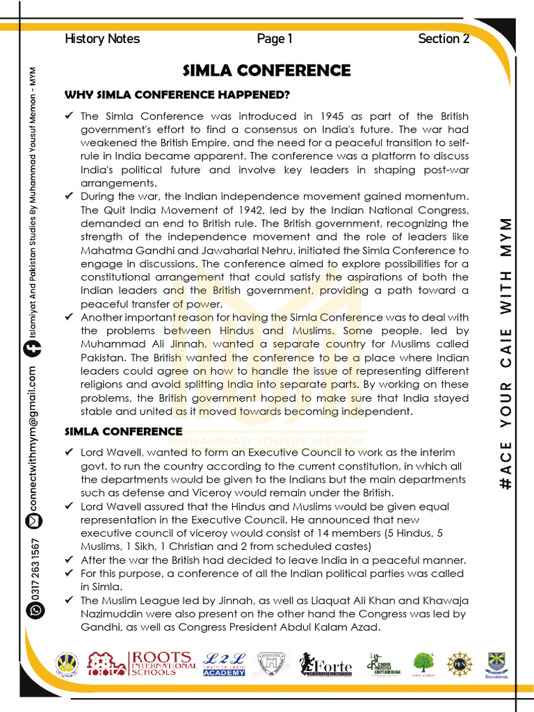 Simla Conference Notes and Solved Past Papers 2023-24 | PDF | Muhammad ...