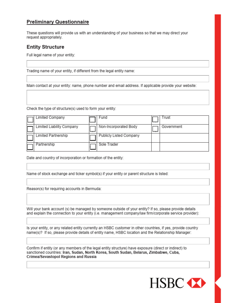 New Preliminary Questionnaire (Updated) - 556282931135 | PDF | Banks | Hsbc