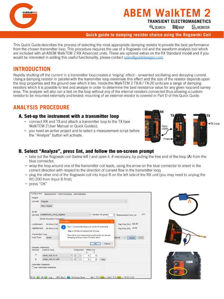 ABEM WalkTEM 2 Quick Guide Rogowski Coil Damping Resistor Analysis | PDF