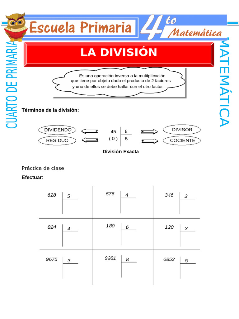 Ejercicios de División para Cuarto Grado | PDF