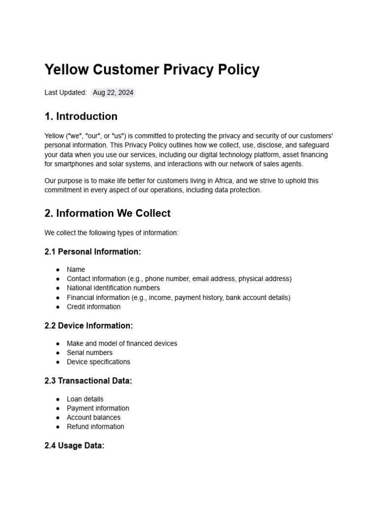 Yellow Customer Privacy Policy Overview | PDF | Information | Privacy