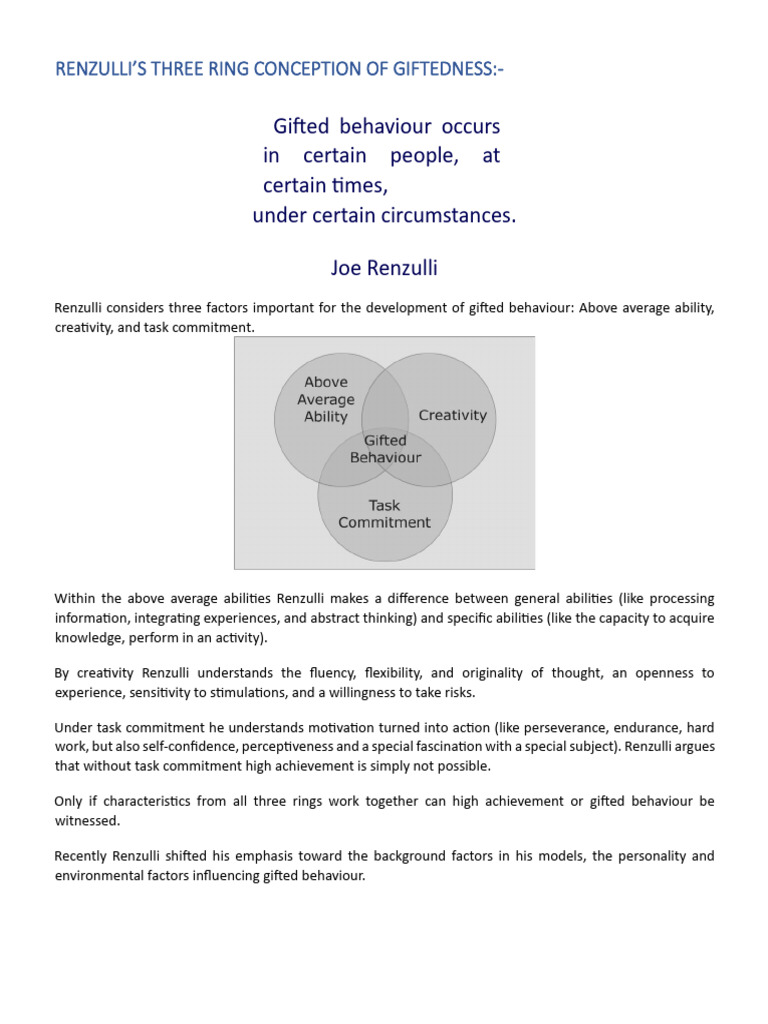 Renzulli's Model of Giftedness Explained | PDF