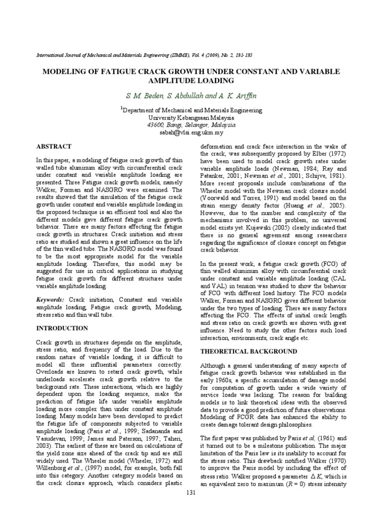 Modeling of Fatigue Crack Growth Under Constant and Variable Amplitude ...