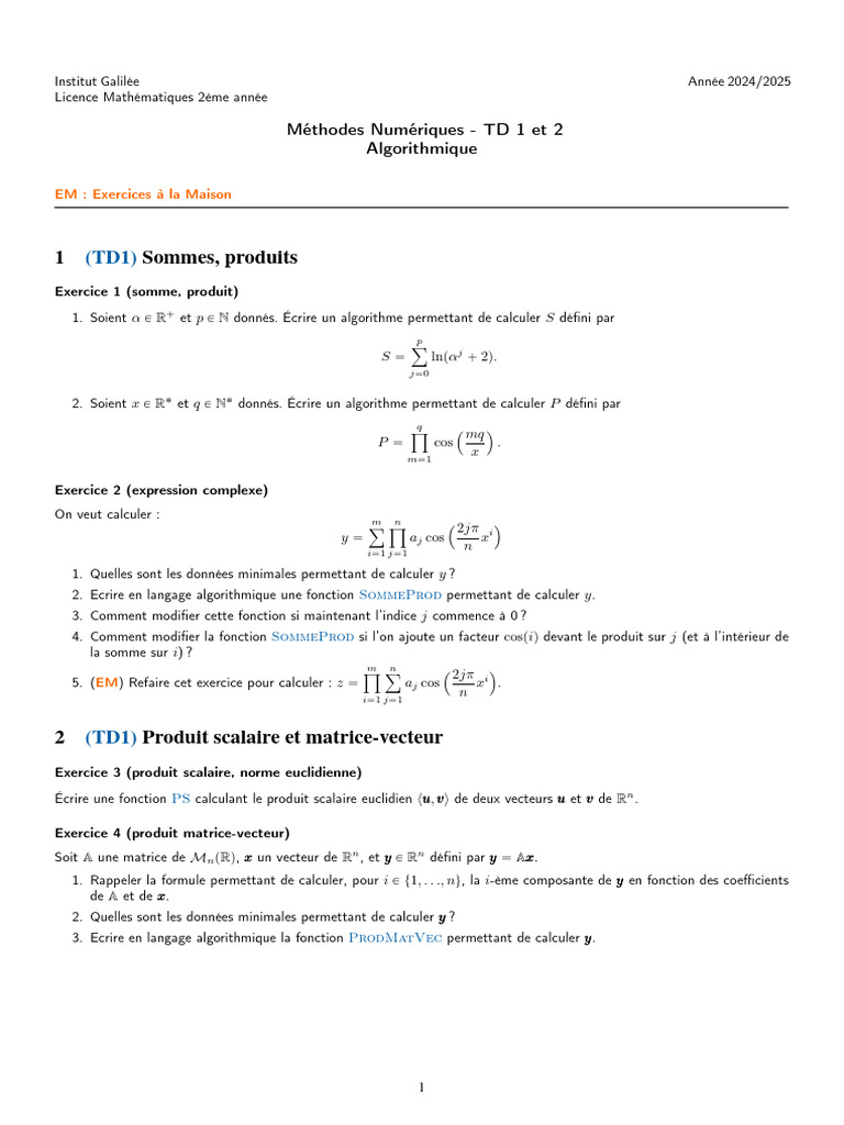 Algorithmes et Méthodes Numériques en Maths | PDF | Scalaire (mathématiques) | Algèbre générale